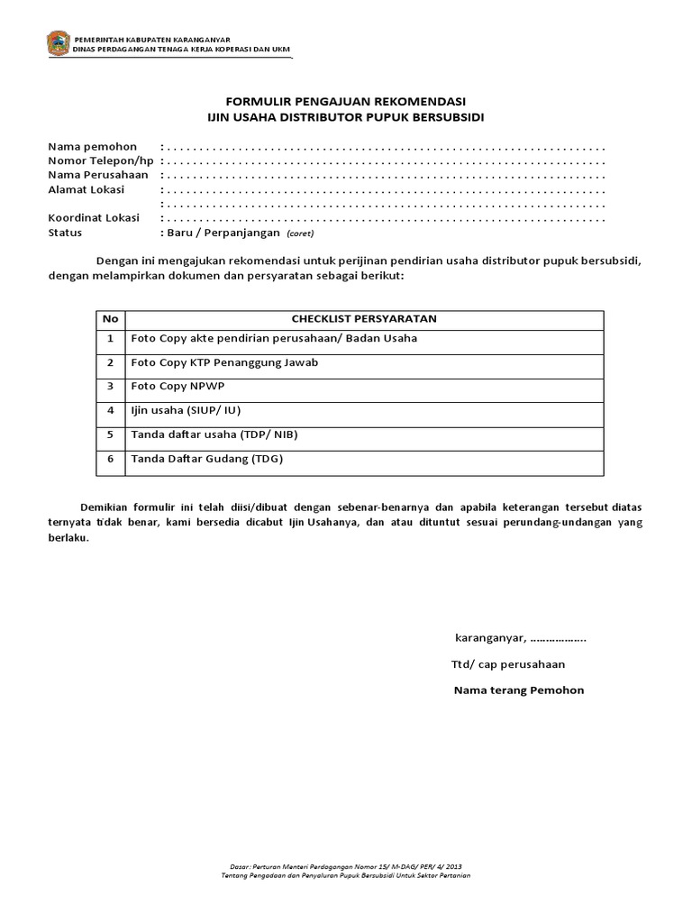 formulir pengajuan pupuk | PDF