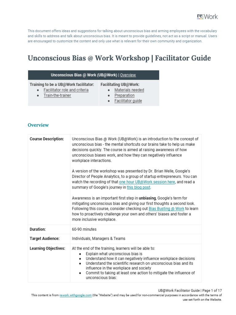 [re_Work] Google's Unconscious Bias @ Work Workshop Facilitator Guide ...