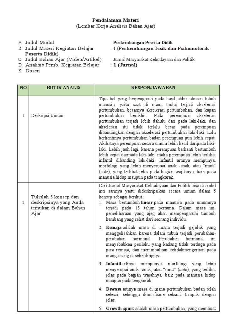 Analisis Bahan Ajar KB 1 | PDF