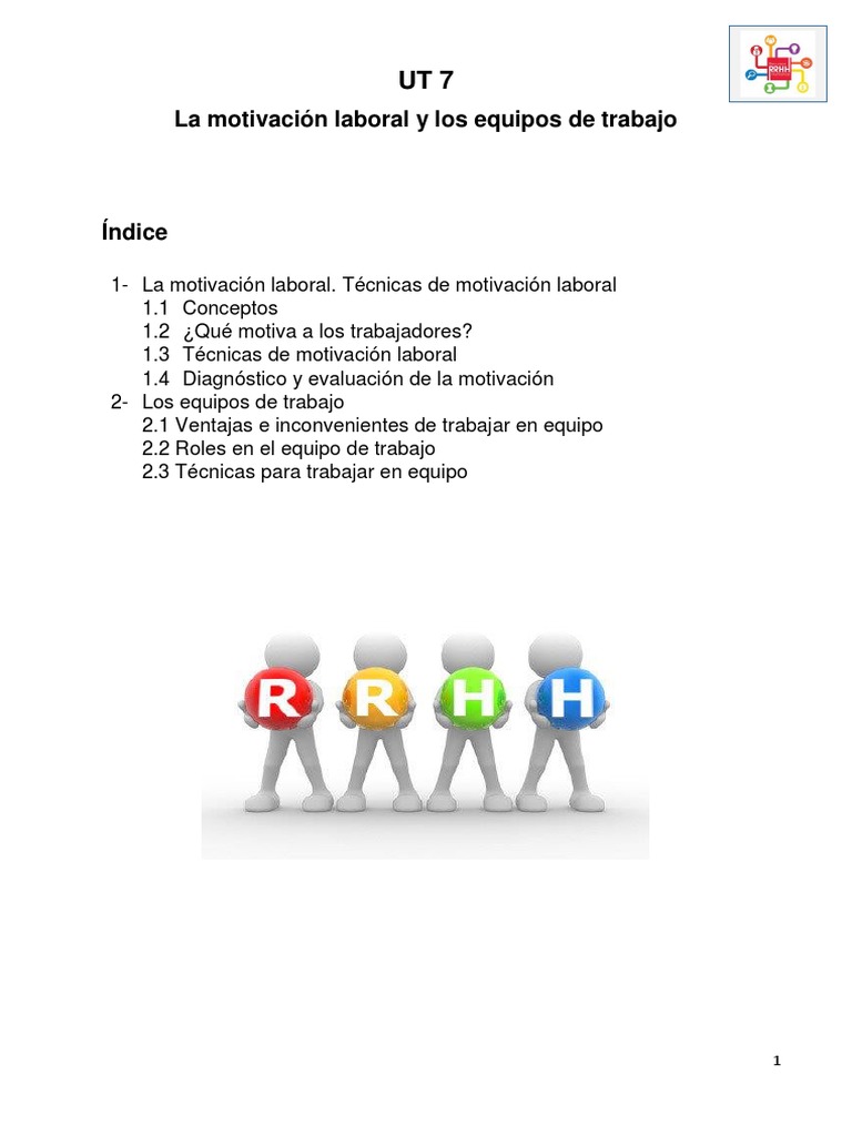 UT 7 La motivación laboral y los equipos de trabajo | PDF | Liderazgo | Motivación
