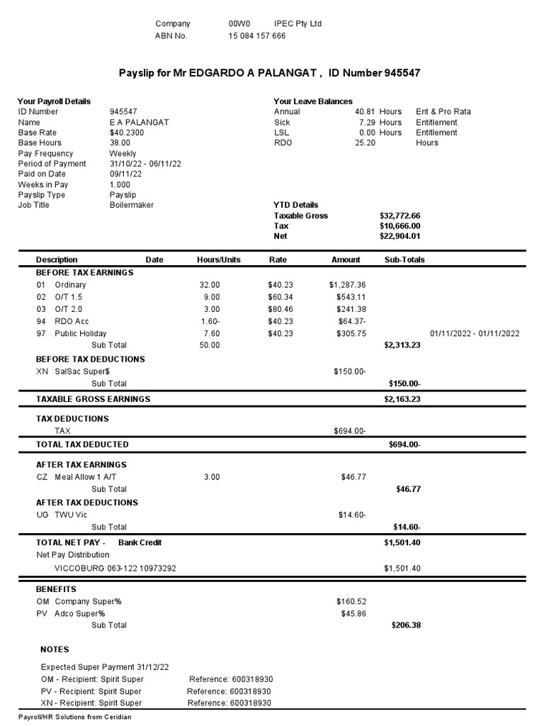 Weekly Payslip for E A Palangat | PDF | Payroll | Paycheck