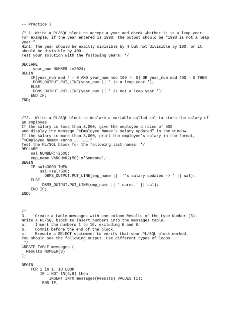 практис 3 | PDF | Pl/Sql | Control Flow