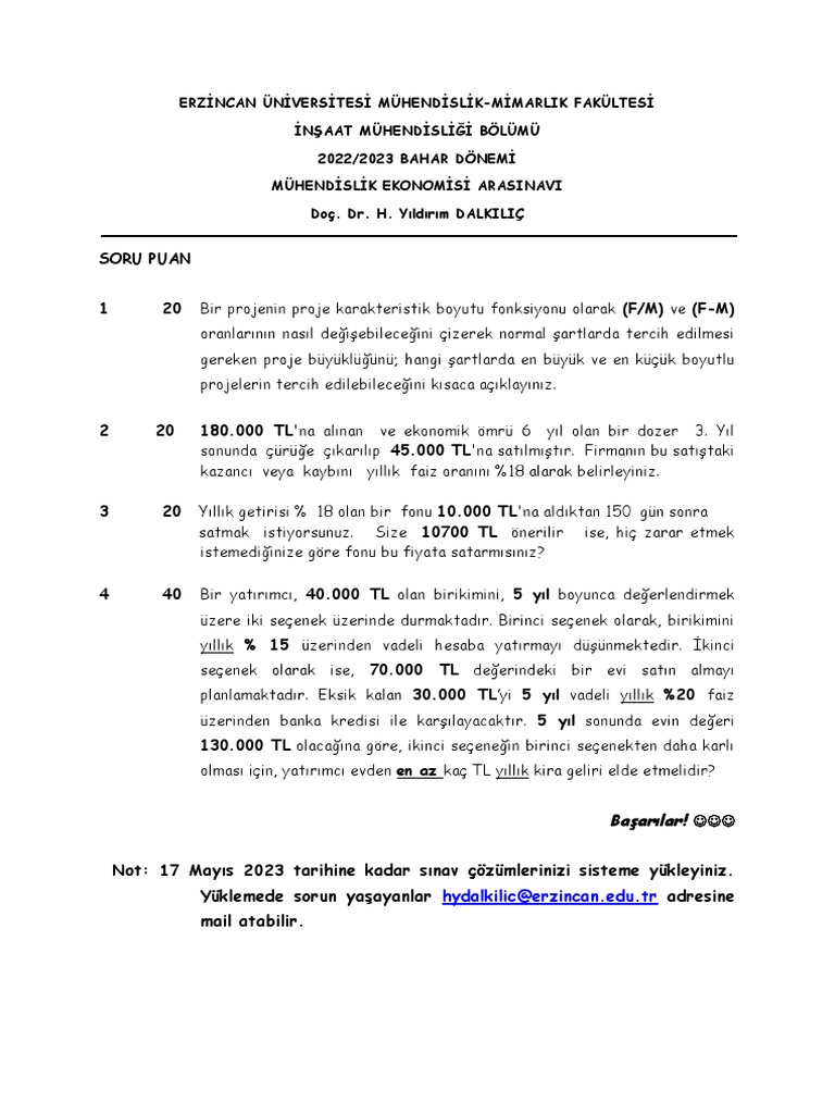 Müh Eko 2022 2023 Bahar Vize | PDF