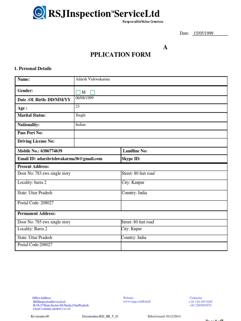 Application Form - Recruitment Freshers | PDF