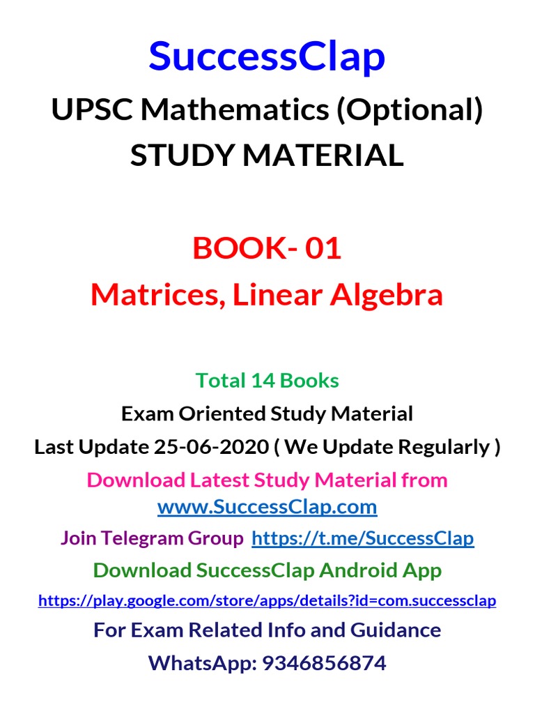 01 Linear Algebra SuccessClap Book01 | PDF | Matrix (Mathematics) | Linear Algebra
