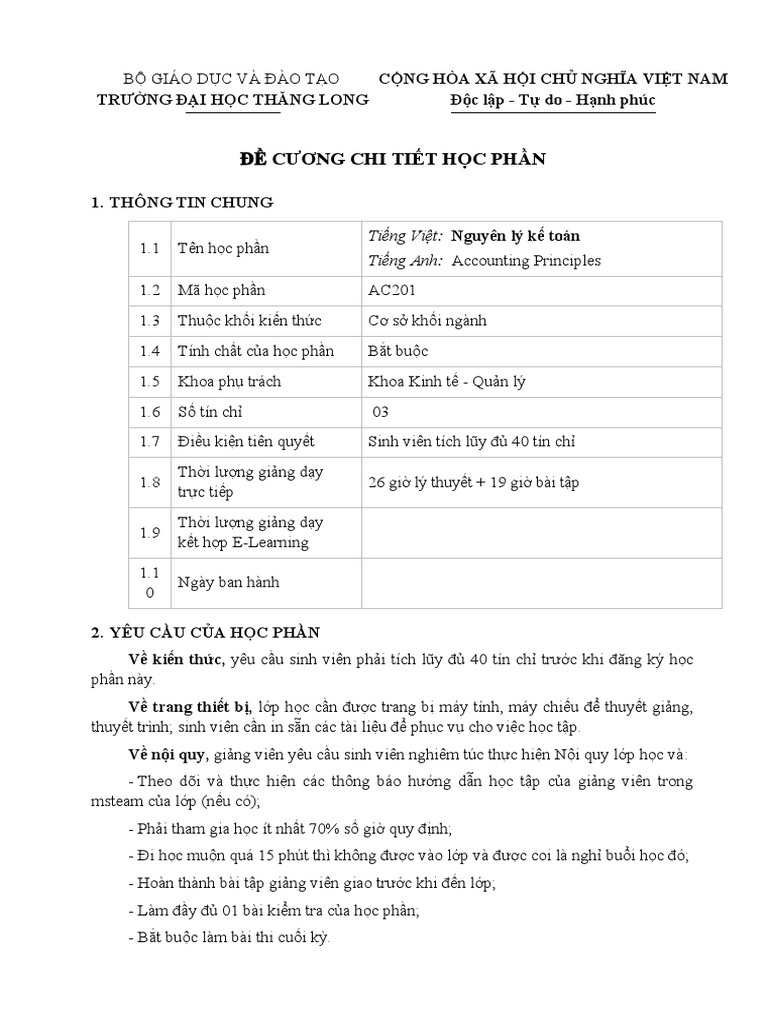 AC201 - DecuongCT - Nguyen Ly Ke Toan - 2022 | PDF