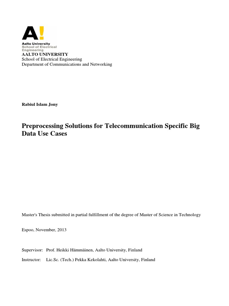 Preprocessing Solutions For Telecommunication Specific Big Pdf Big
