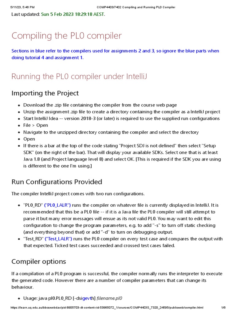 COMP4403 - 7402 Compiling and Running PL0 Compiler | PDF | Parsing | Compiler