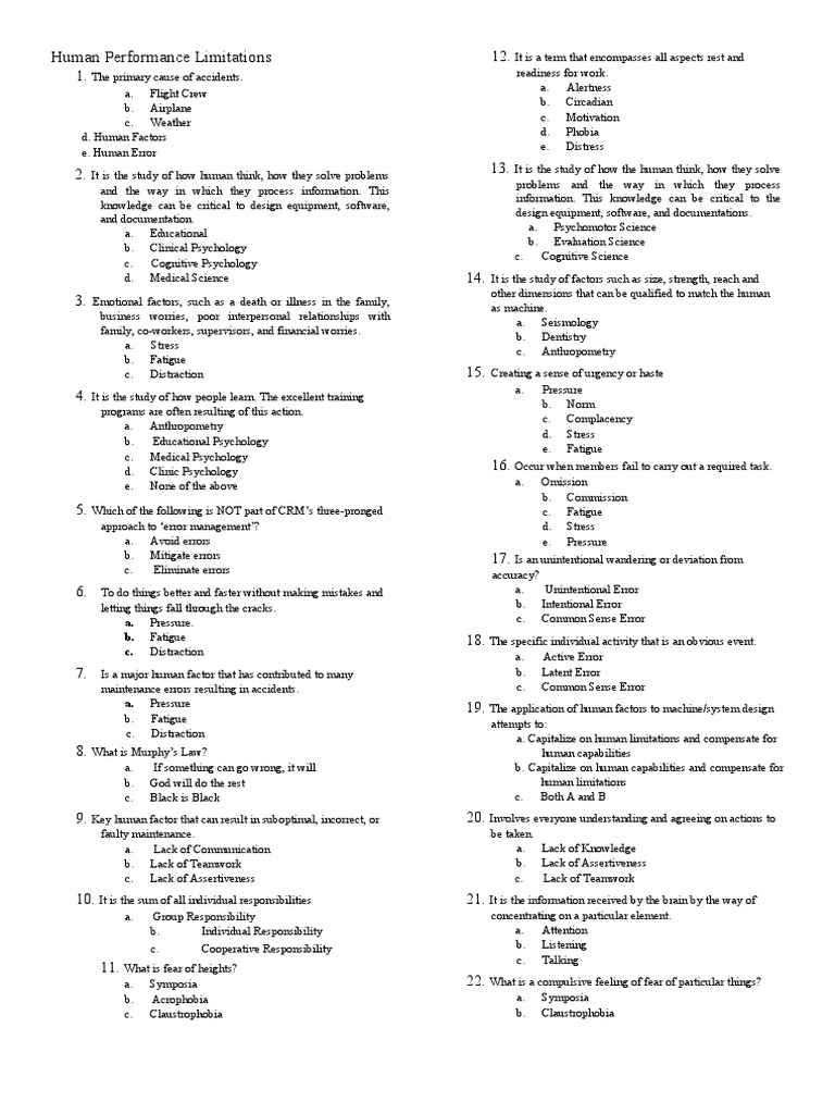 Human Performance Limitations. | PDF | Psychology | Human Factors And ...