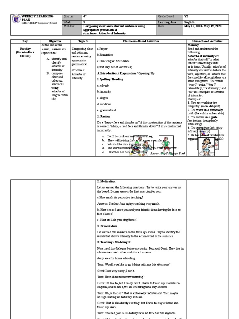 WLP Q4 English W3 | PDF | Adverb | Verb
