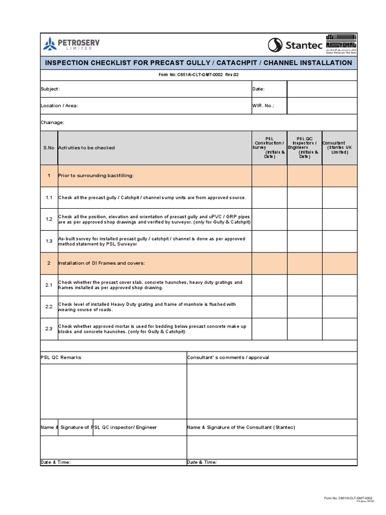 C8516-CLT-QMT-0002 Rev.02-Inspection Checklist For Precast Gully ...