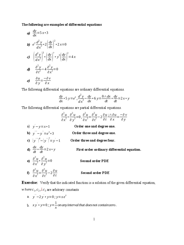 Examples of Differential Equations | PDF | Partial Differential ...
