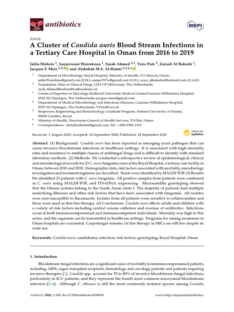 A Cluster of Candida Auris Blood Stream Infections in | PDF ...