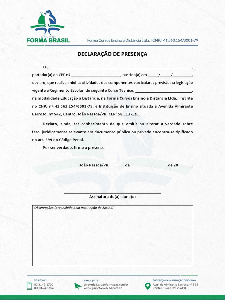 Declaracao de Presenca Formapdf-55110522010218 | PDF