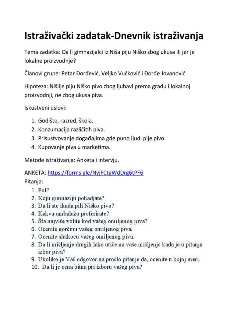 Istraživajne Za Malo Nisko Pivo | PDF