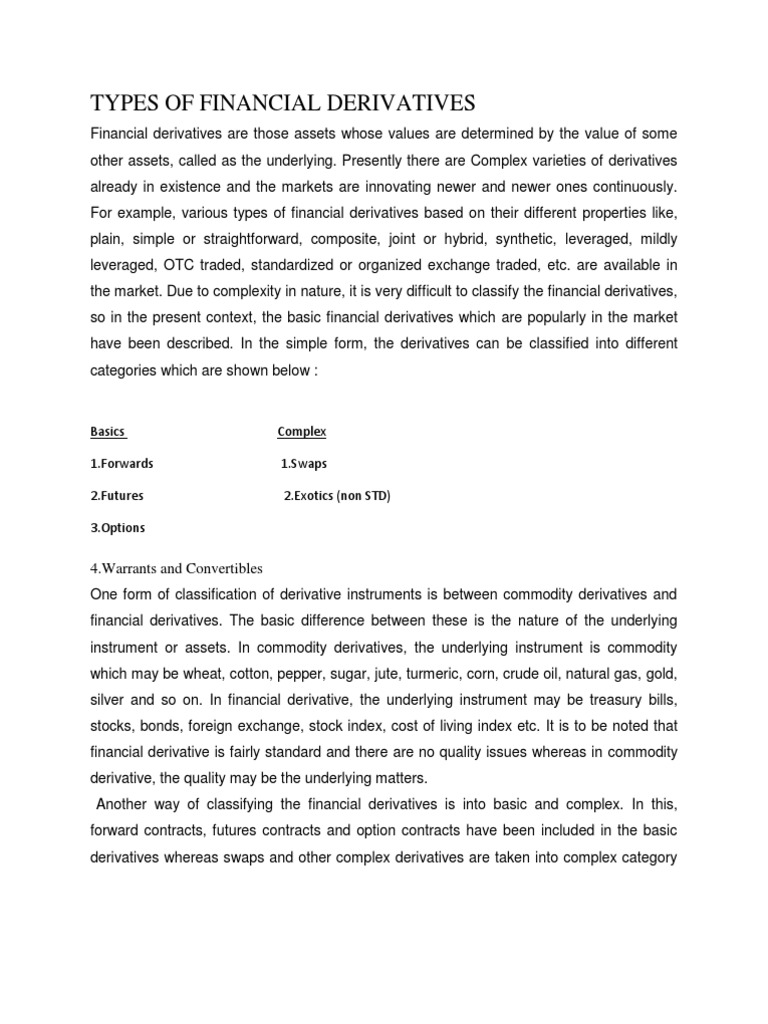 Types of Financial Derivatives | Futures Contract | Derivative (Finance)