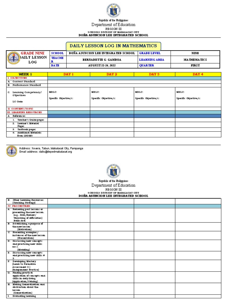DLL TEMPLATE New 4DAYS | PDF | Learning | Cognitive Science