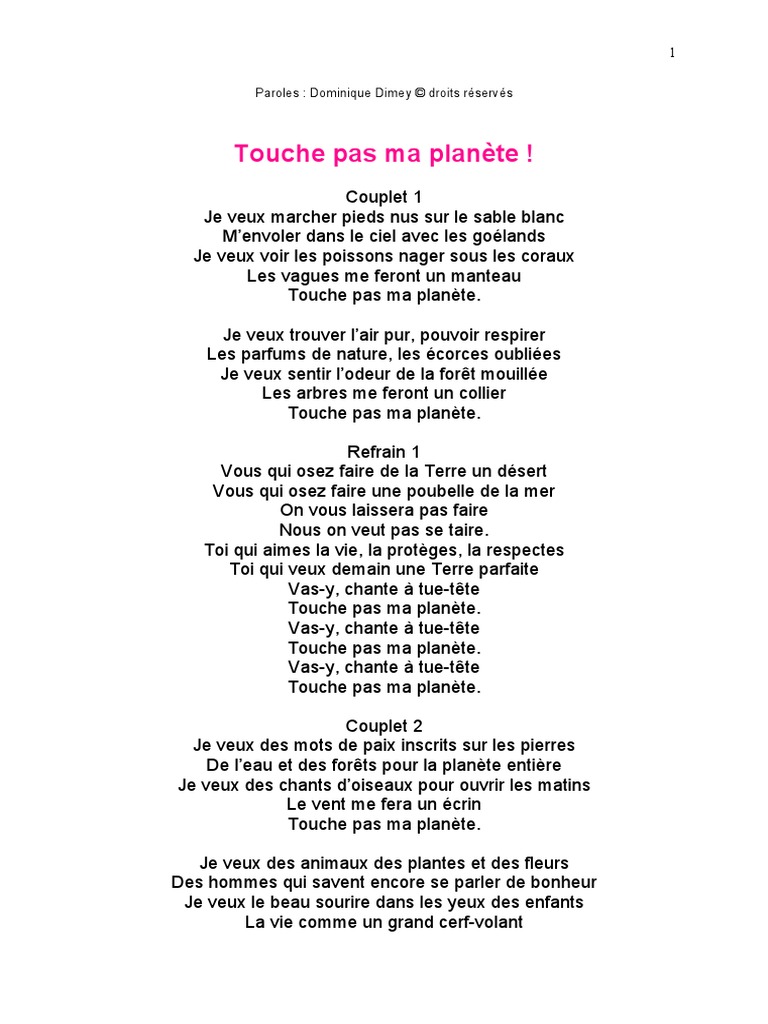 Touche pas ma planète : paroles de Dimey | PDF | Maison et jardin | Art