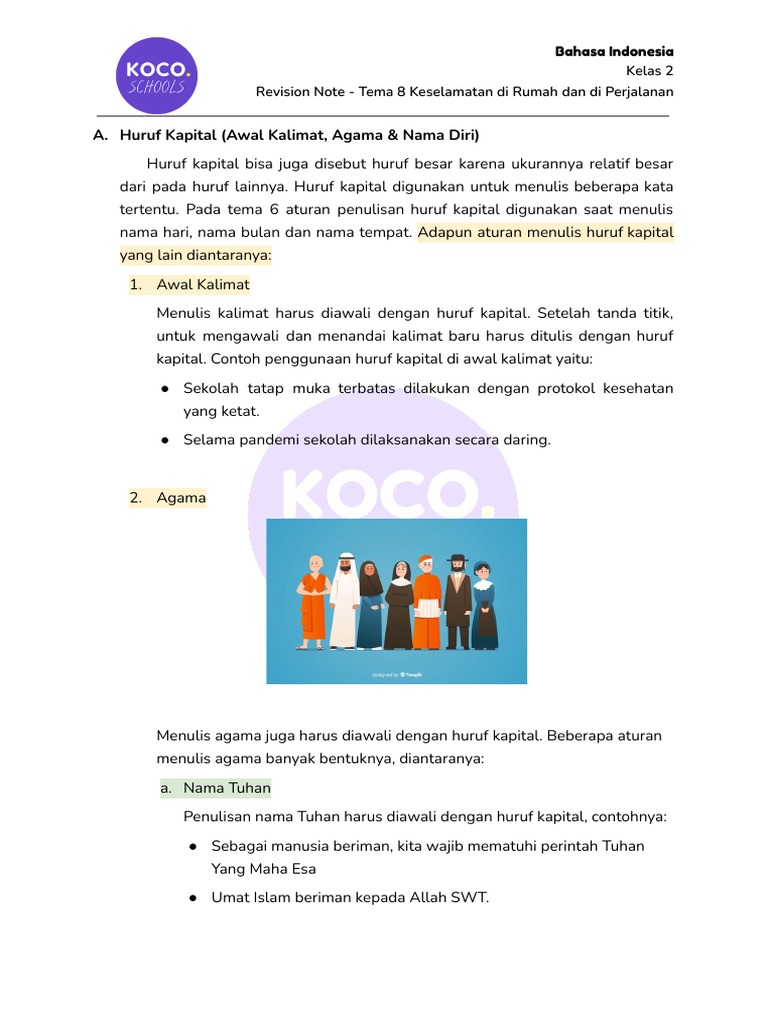 Revision Note Bahasa Indonesia Kelas 2 Tema 8 Keselamatan Di Rumah Dan Di Perjalanan | PDF