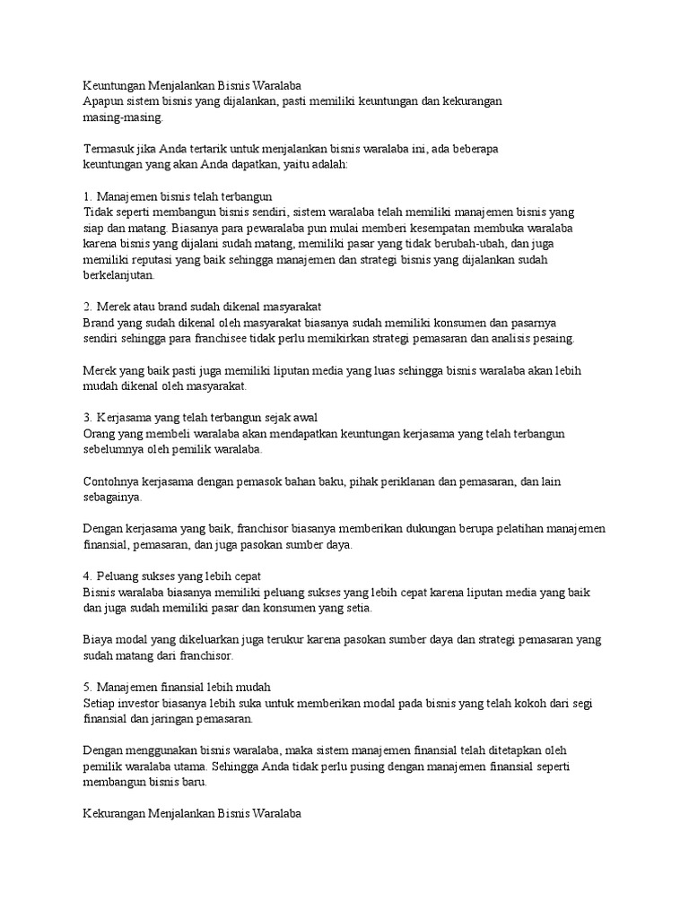 Kelebihan Dan Kekurangan Waralaba | PDF