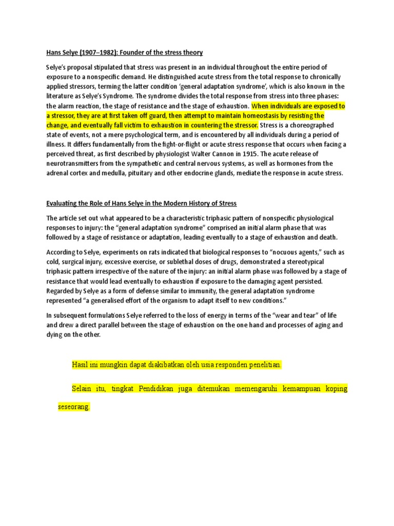Hans Selye | PDF | Stress (Biology) | Clinical Medicine