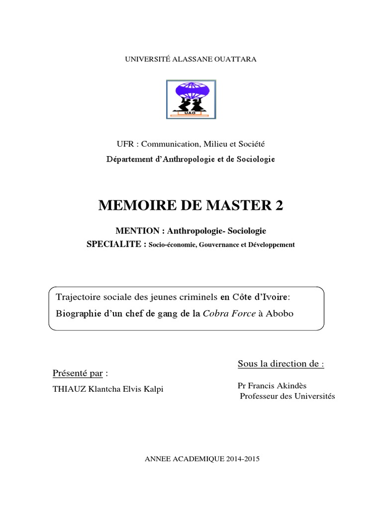 Memoire de Master 2: UFR: Communication, Milieu Et Société Département D'anthropologie Et de ...
