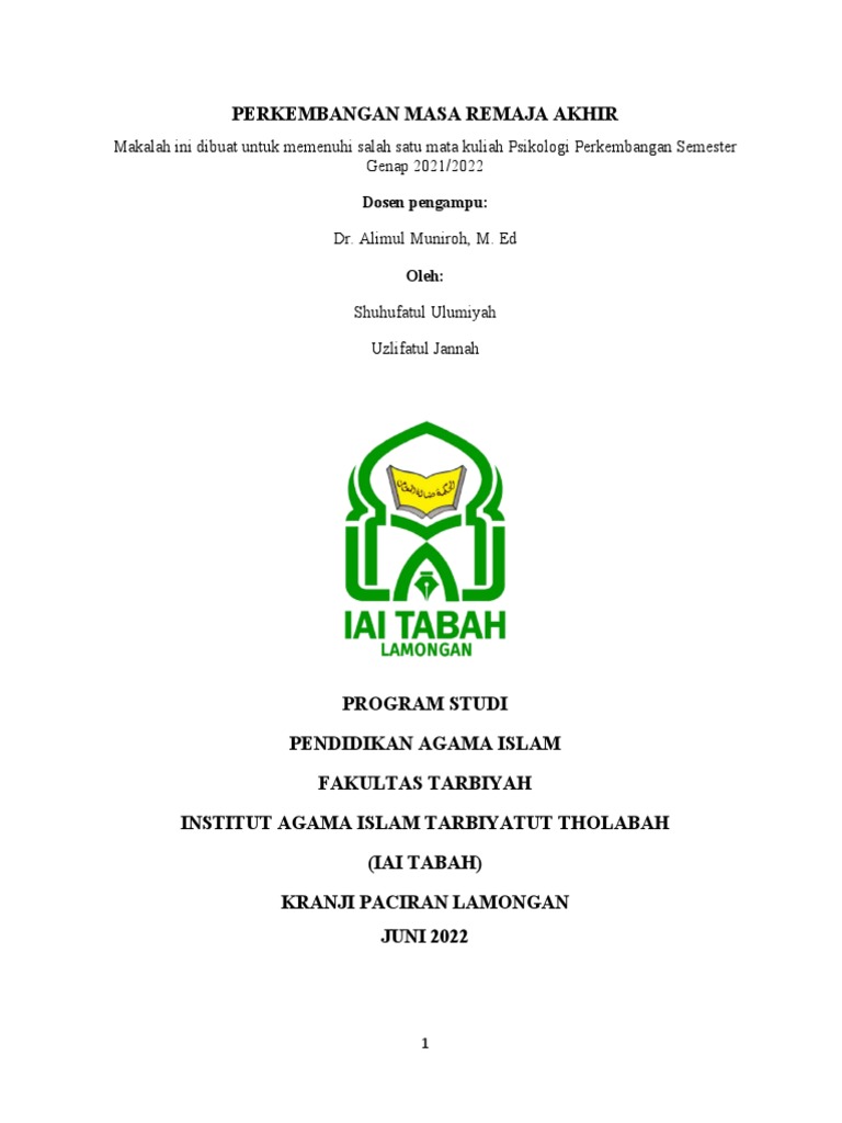 Psikologi Perkembangan (Masa Remaja Akhir) | PDF