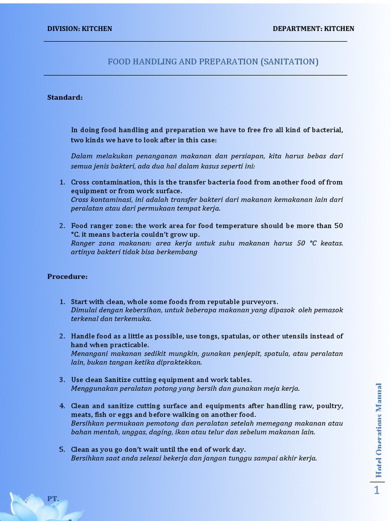 Food Handling and Preparation (Sanitation) | PDF