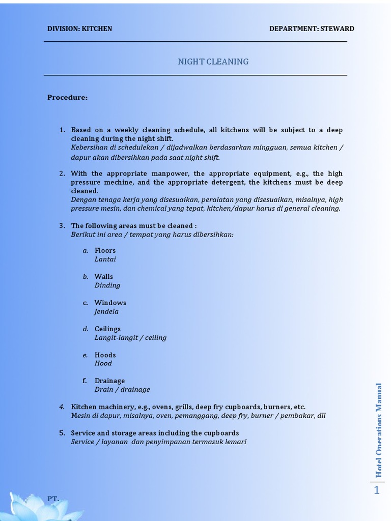 Night Cleaning | PDF | Kitchen | Cooking