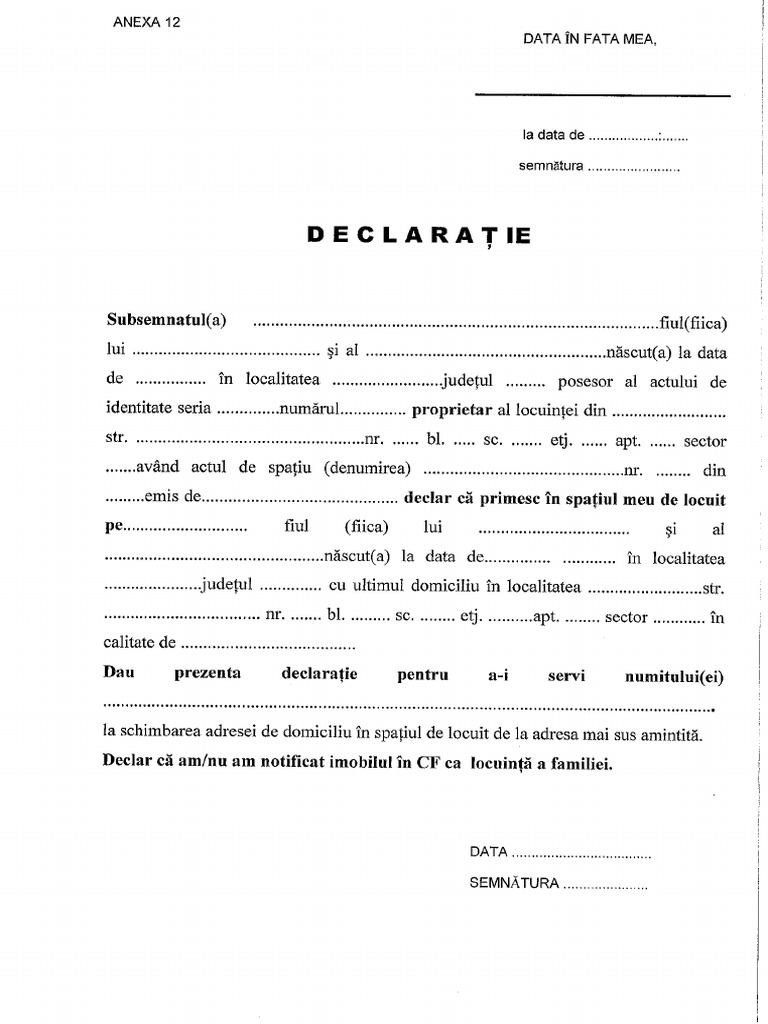 I503789 - Declaratie Proprietar Stabilire Resedinta | PDF