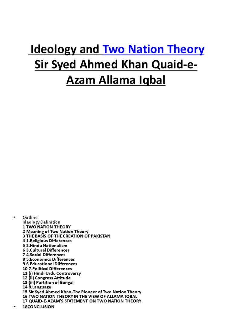 Ideology and Two Nation Theory Sir Syed | PDF | Two Nation Theory ...