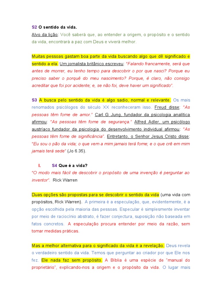 Lição 1 - O Sentido Da Vida | PDF | Deus | Significado da vida
