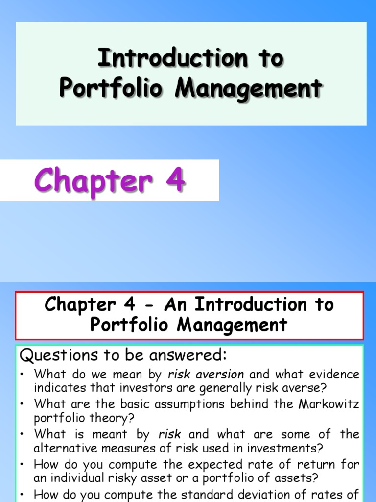IAPM CH 4 - Introduction To Portfolio Management | PDF | Modern Portfolio Theory | Financial Risk