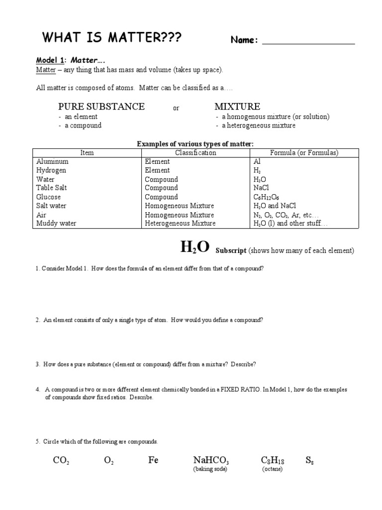 What Is Matter???: Pure Substance Mixture | PDF | Mixture | Chemical ...