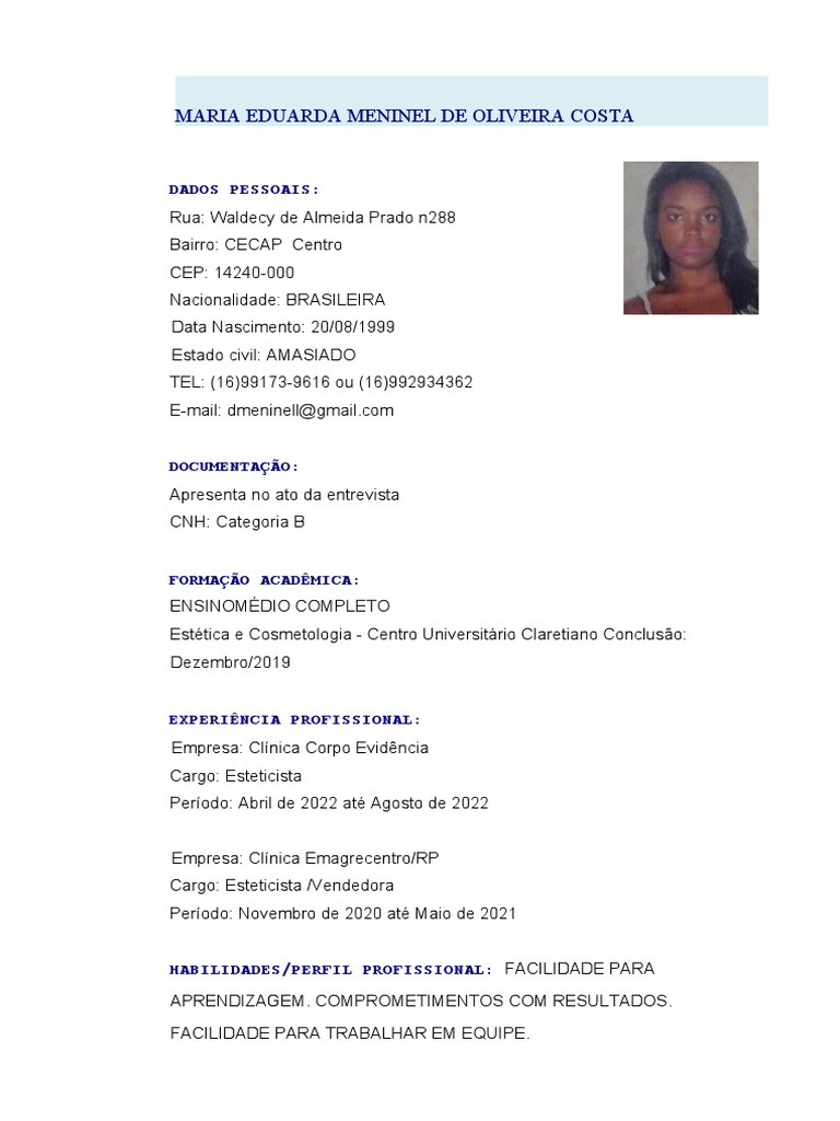 Currículo Maria Eduarda | PDF