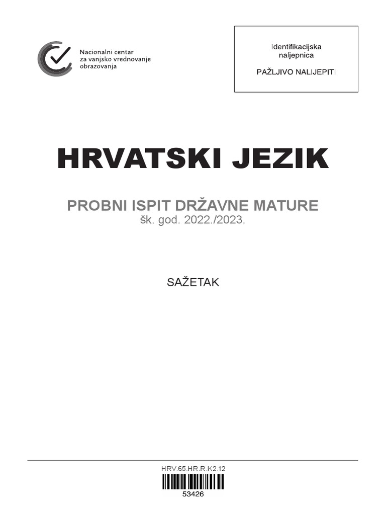 Hrvatski Jezik: Probni Ispit Državne Mature | PDF