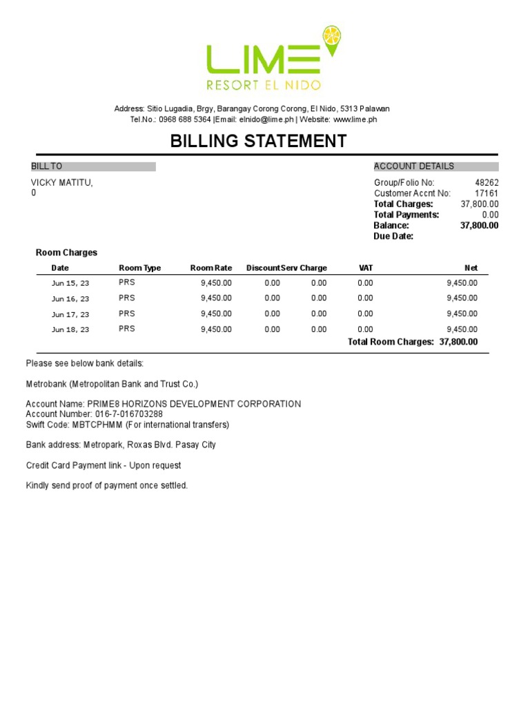 Billing Statement for Vicky Matitu | PDF