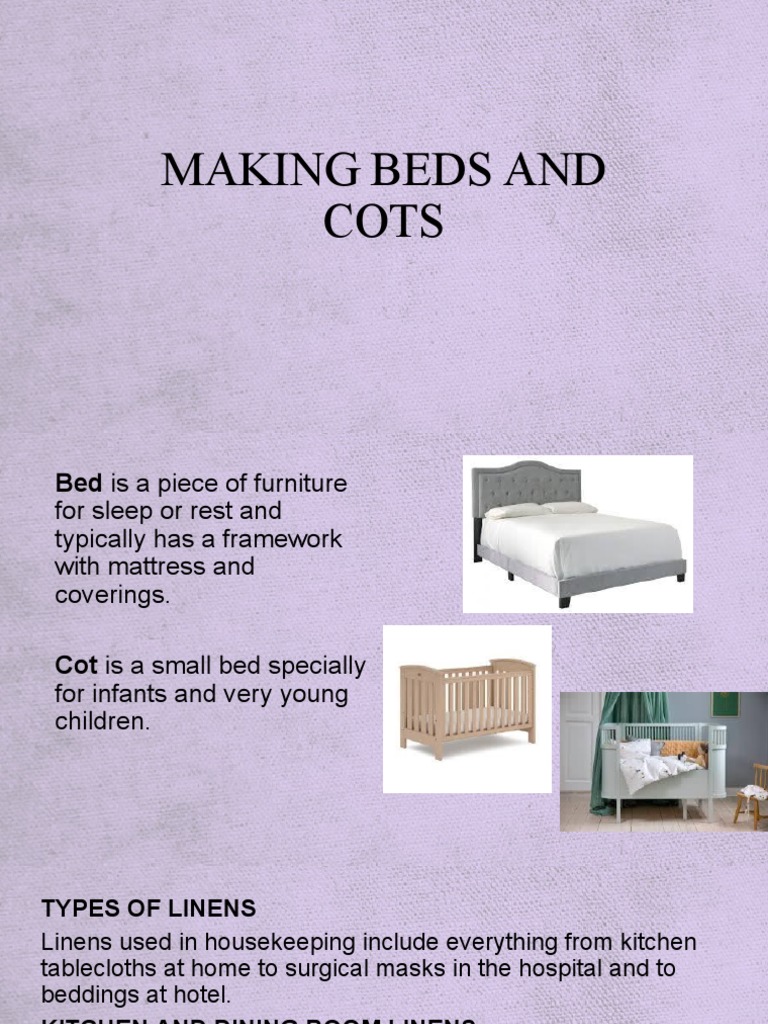 Bed and Cot Making Procedures | PDF | Bathroom | Pillow