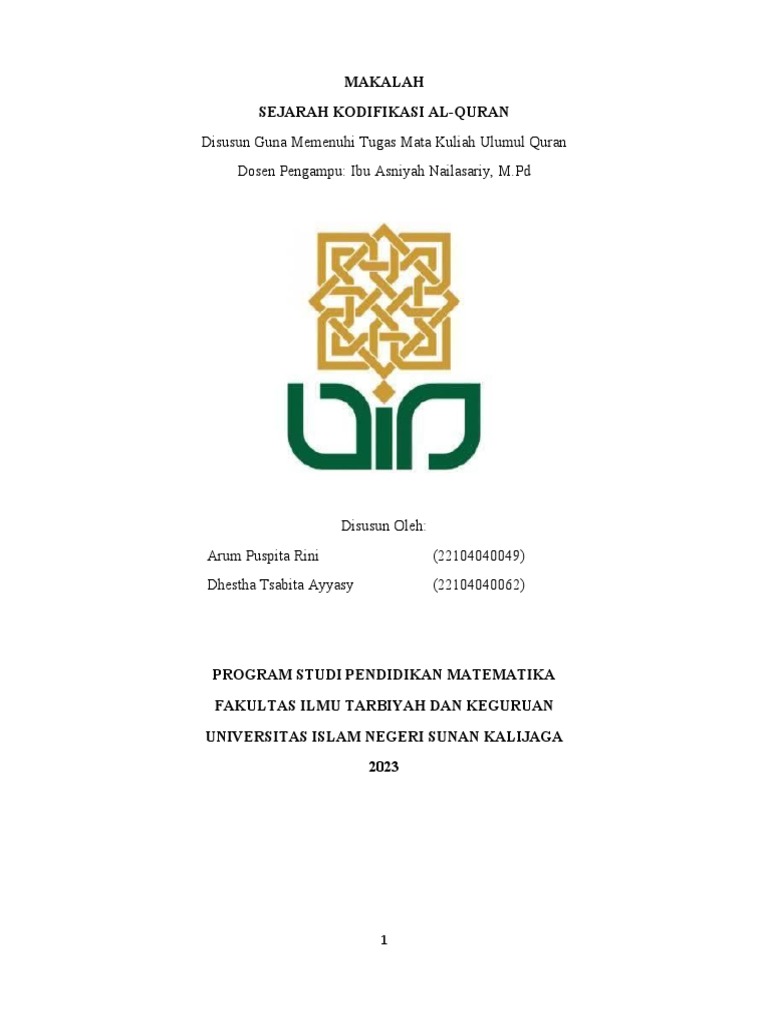 Makalah ulumul Quran kodifikasi al-quran | PDF