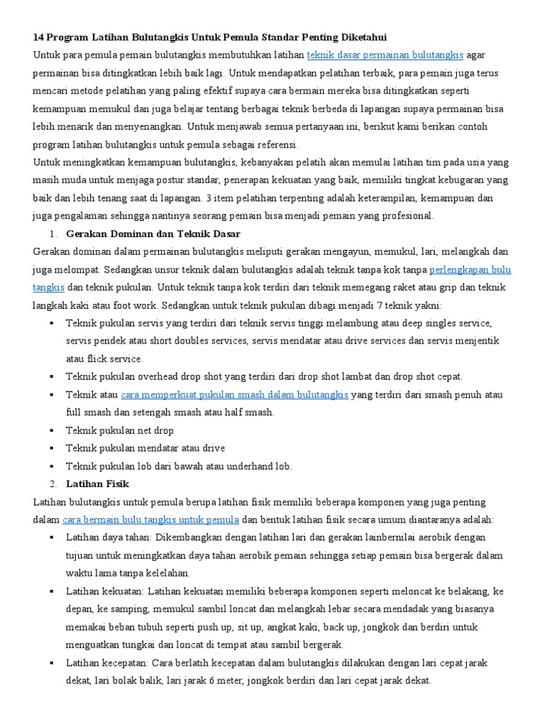 Program Latihan Bulutangkis Pemula | PDF | Karier & Perkembangan