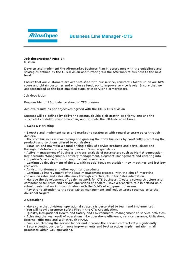 Business Line Manager - CTS | Download Free PDF | Sales | Economies