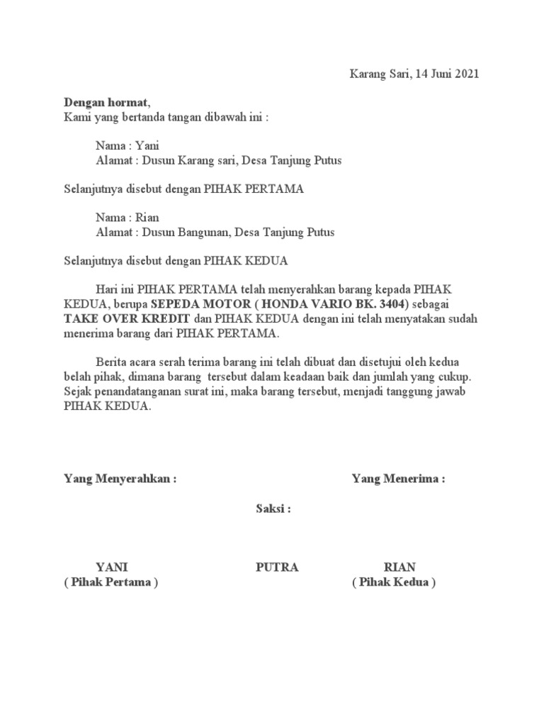 Surat Serah Terima Barang | PDF