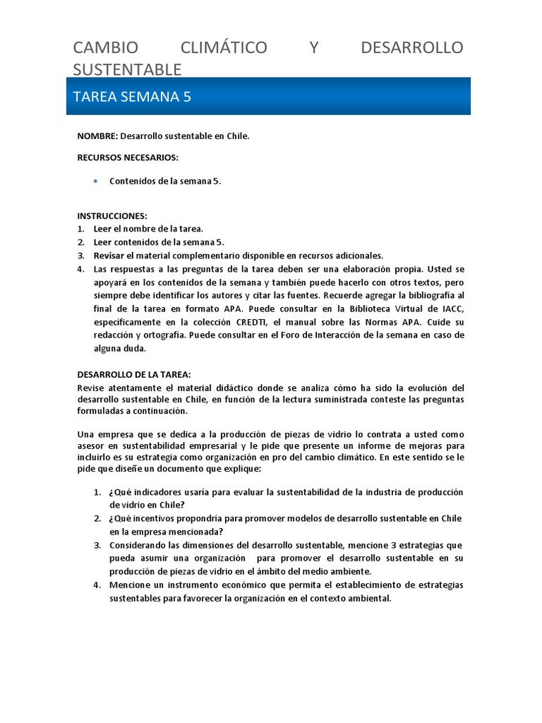 S5 Tarea SET A CAMCD1201 | PDF | Desarrollo sostenible | Evaluación