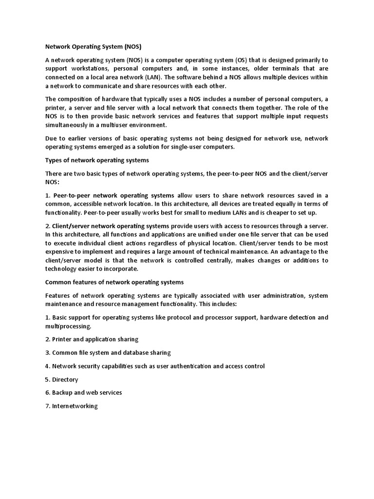 Overview of Network Operating Systems | PDF