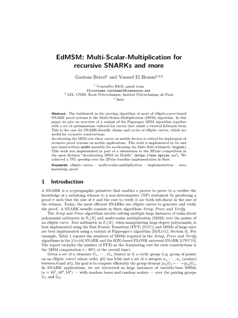 Multi Scalar Multiplication For Recursive SNARKs and More | PDF | Fast Fourier Transform ...