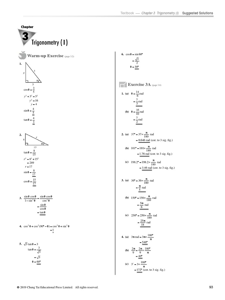 Ch3 Trigo I Soln 1 PDF | PDF | Angle | Geometric Measurement