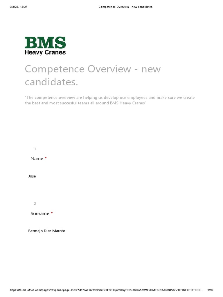 Competence Overview - New Candidates - BMS | PDF | Crane (Machine ...