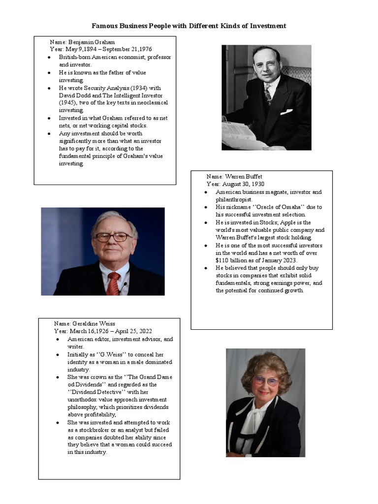 Famous Business People with Different Kinds of Investment | PDF ...
