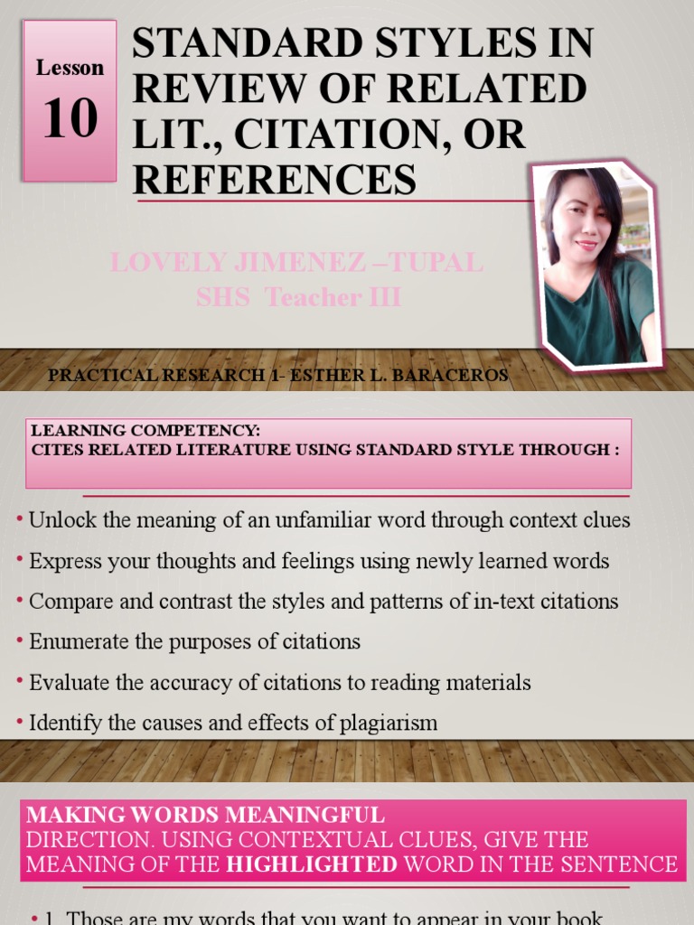 L 10 Standard Styles in Review of Related Lit | PDF | Citation ...