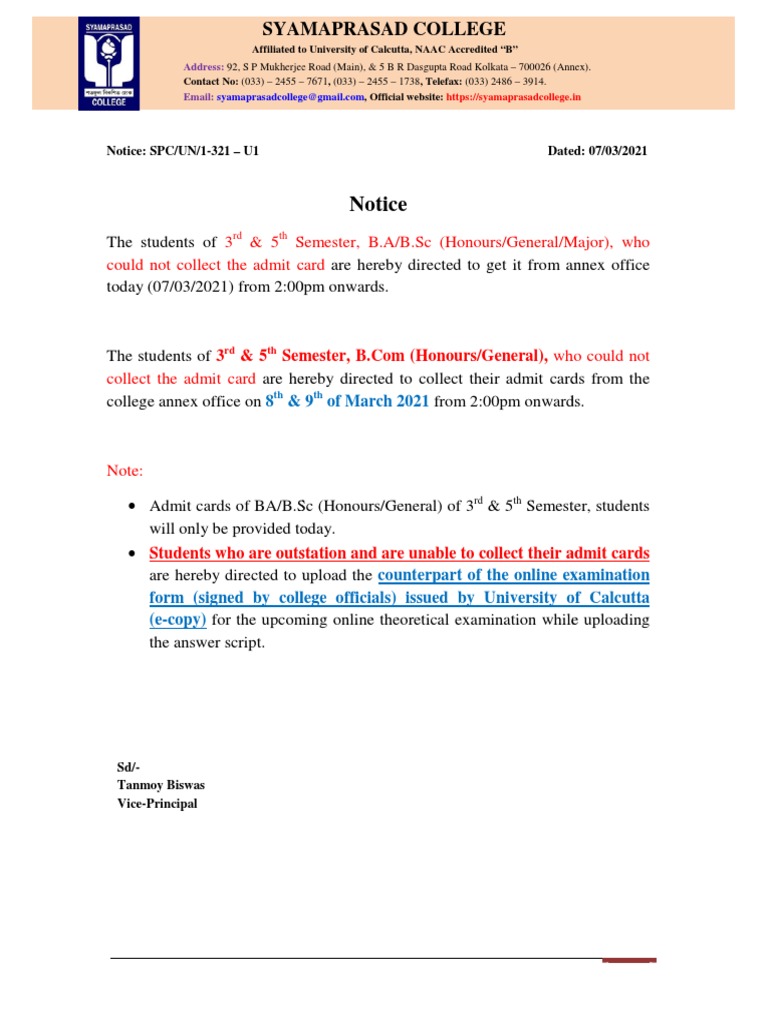 Admit Card Issue | PDF